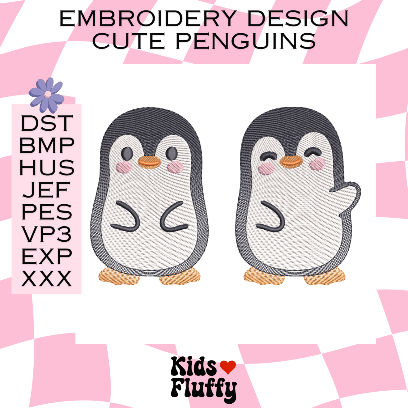 Freebie Cute Penguins Embroidery Pattern - Kidsfluffy Embroidery Pattern