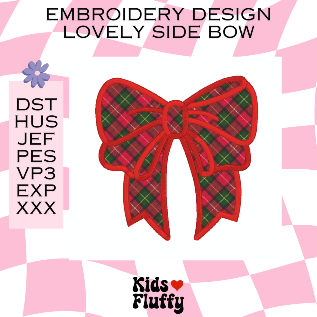 Lovely Side Bow Applique Embroidery Pattern - Kidsfluffy Embroidery Pattern