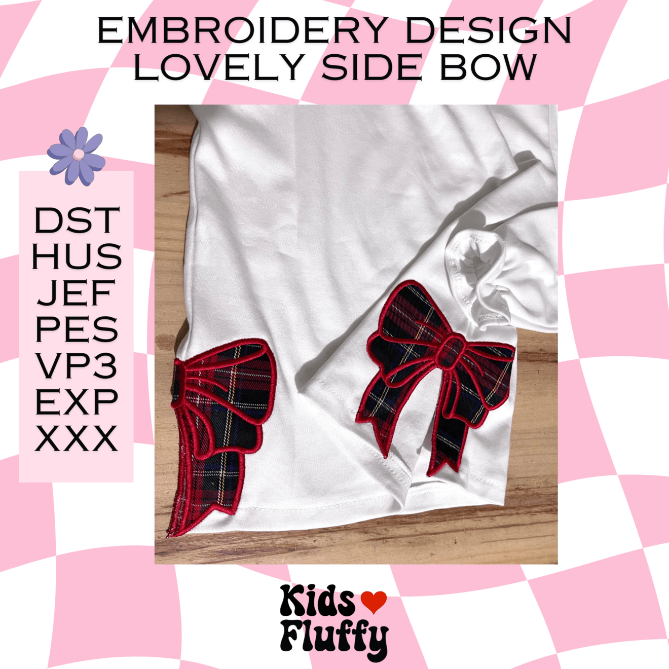Lovely Side Bow Applique Embroidery Pattern - Kidsfluffy Embroidery Pattern