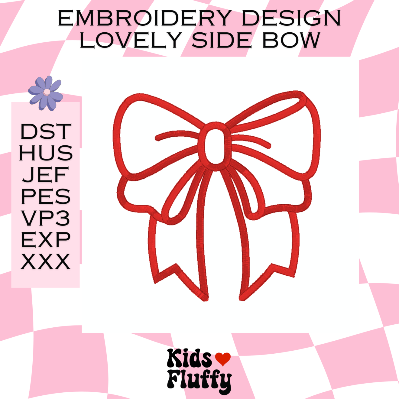 Lovely Side Bow Applique Embroidery Pattern - Kidsfluffy Embroidery Pattern