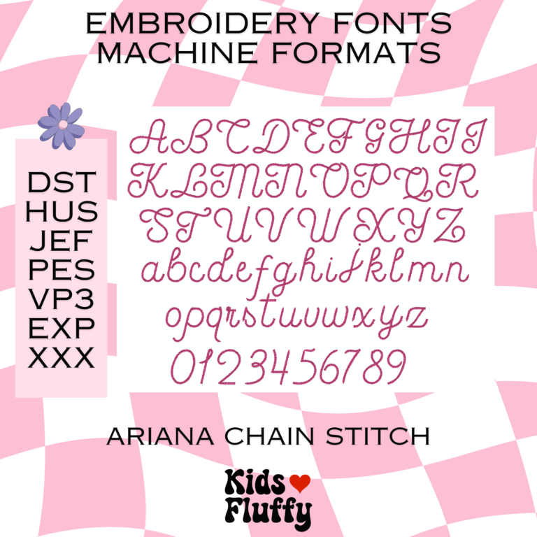 Ariana Chain Stitch Font Machine Format - Kidsfluffy Embroidery Pattern