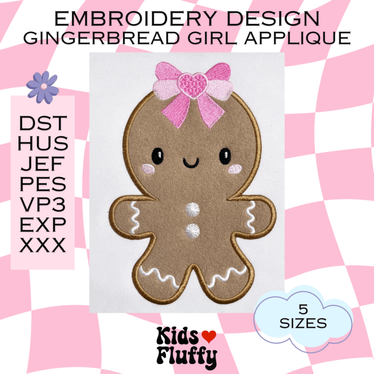 Gingerbread Girl Applique Embroidery Pattern - Kidsfluffy Embroidery ...