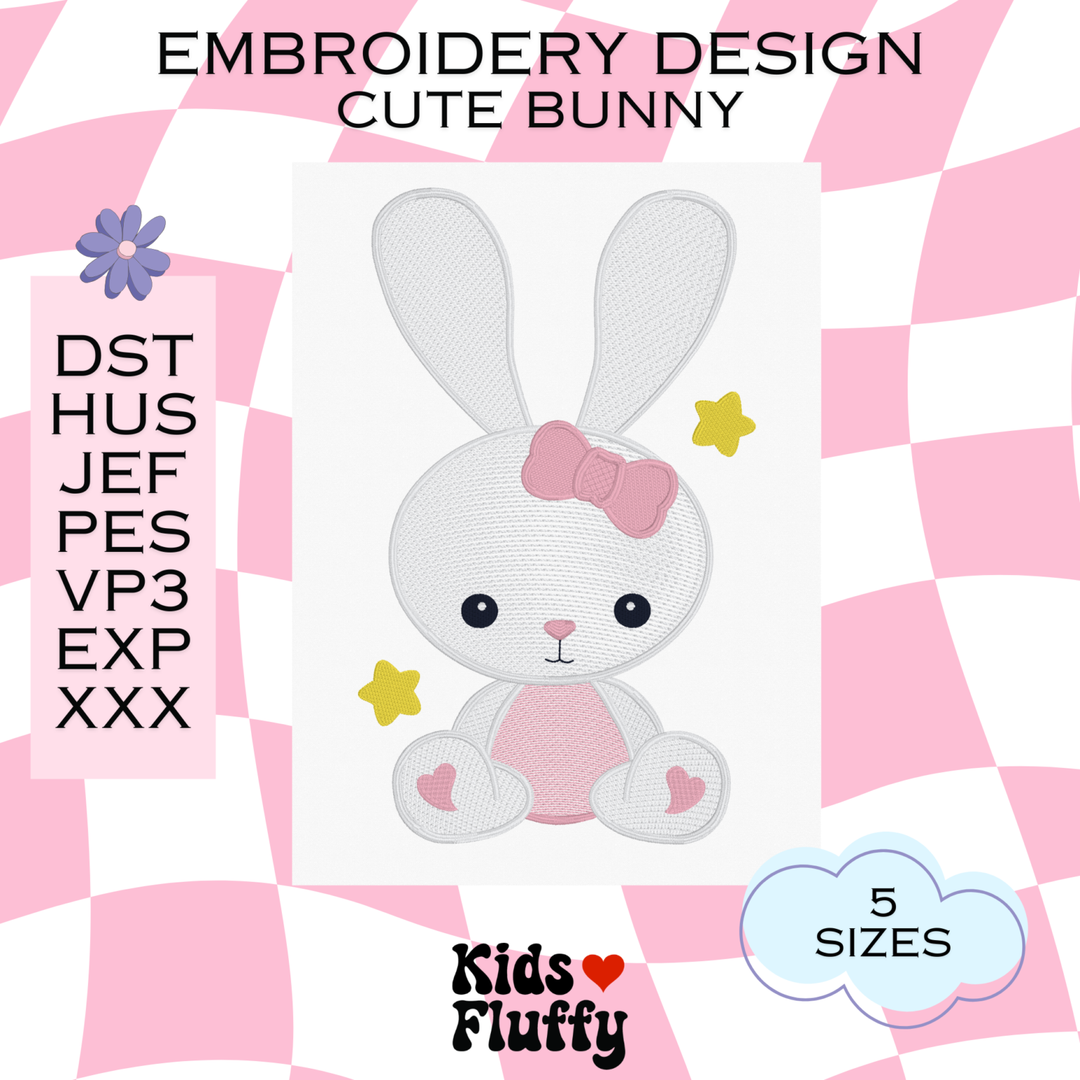 Cute Bunny Embroidery Pattern - Kidsfluffy Embroidery Pattern