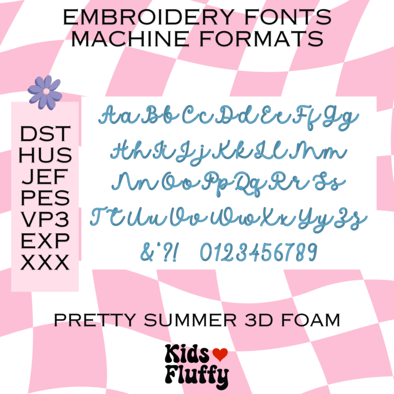 Pretty Summer 3D Foam Font Machine Formats - Kidsfluffy Embroidery Pattern