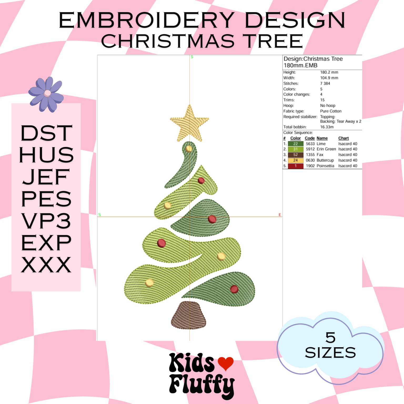 Freebie Christmas Tree Embroidery Pattern - Kidsfluffy Embroidery Pattern